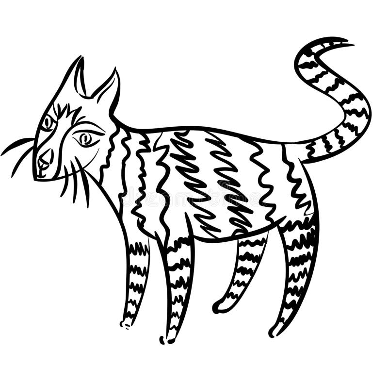 Funky striped cat stock vector. Illustration of drawn - 194957595