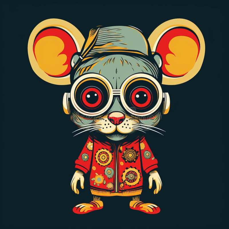 Funky Clockwork Mouse: Psychedelic Vintage Vector Design Stock ...