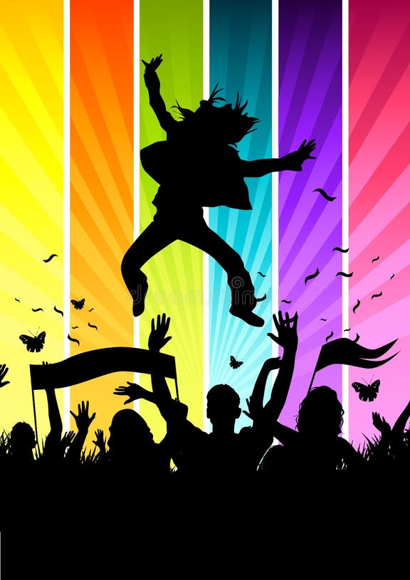 Funky Colourful Crowd stock illustration. Illustration of silhouette ...