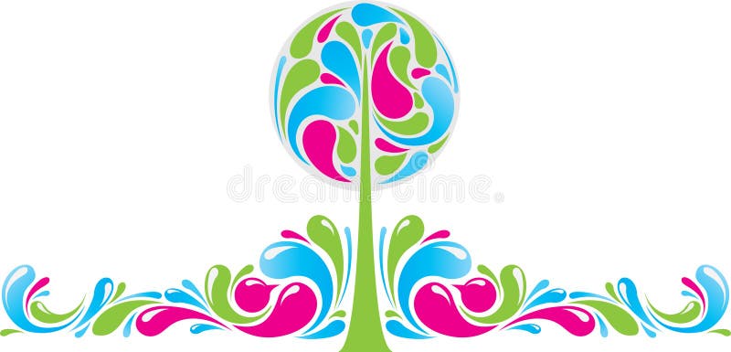 Funky decor with tree stock vector. Illustration of elements - 12022517