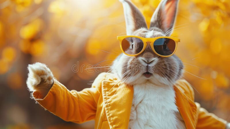Funky Easter Bunny in Yellow Suit and Shades, with Copy Space Stock ...