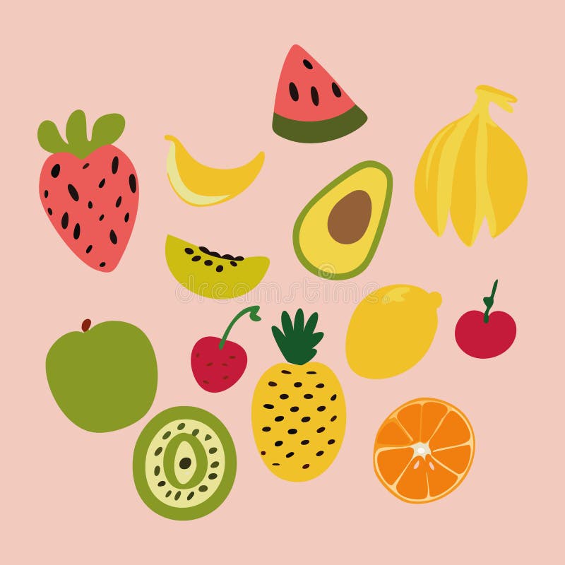 Funky Fruit Collection Art. Vector Stock Vector - Illustration of ...