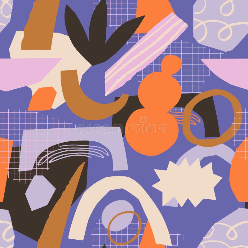 Funky Geometric Shapes Cut Out Collage Seamless Pattern in Vector ...