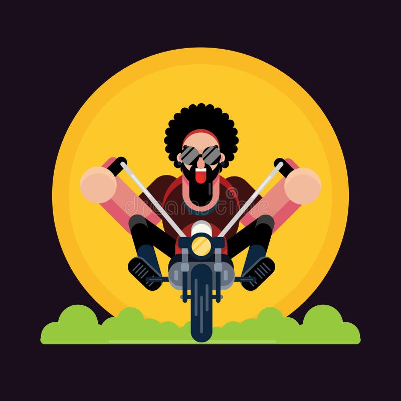 Funky Man Riding Motorcycle. Cartoon Character. Stock Vector ...