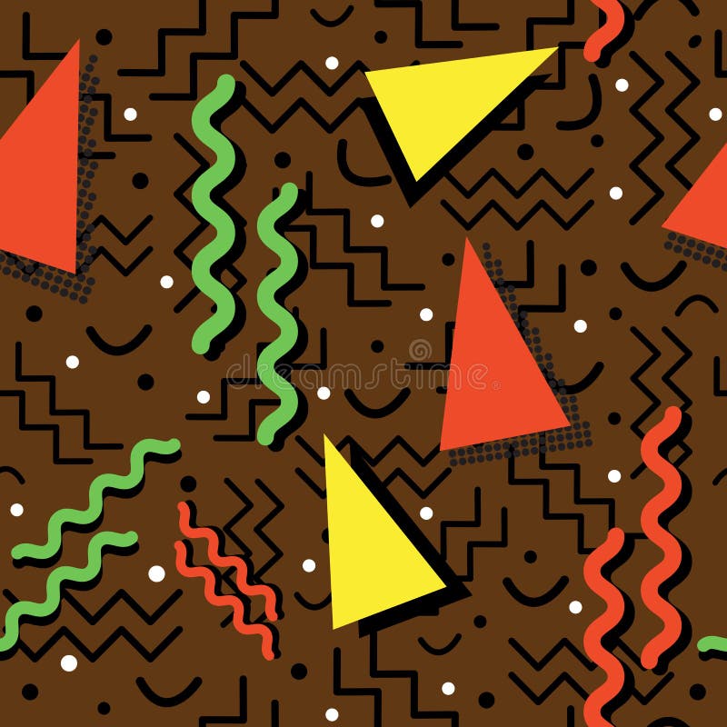 Funky Memphis Pattern on Brown Stock Vector - Illustration of orange ...