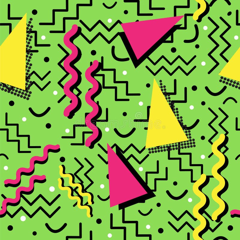 Funky Memphis Pattern on Yellow Stock Vector - Illustration of memphis ...