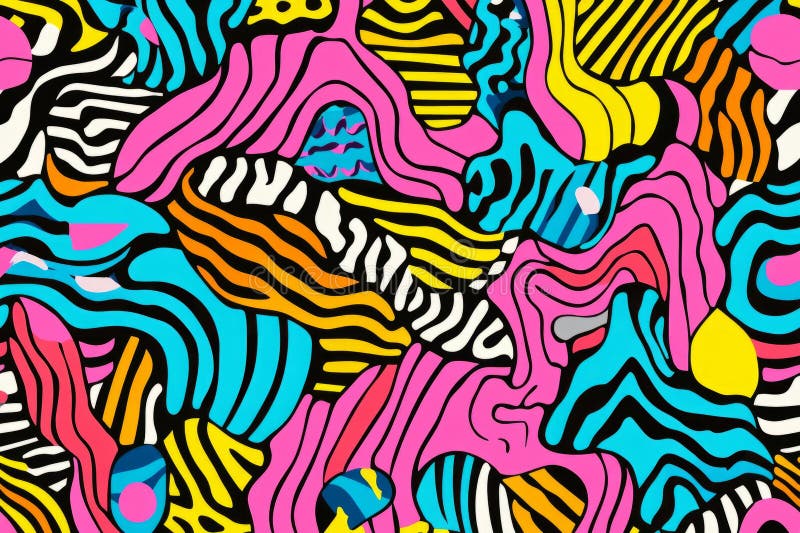 A Funky Memphis-style 90s Pattern Featuring Wavy Lines, Chunky ...