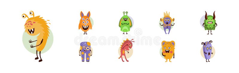 Funky Monster Character with Happy Face Vector Set Stock Vector ...