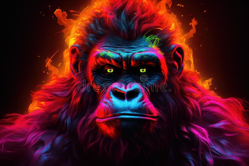 Funky Neon Monkey Portrait. Generate Ai Stock Illustration ...