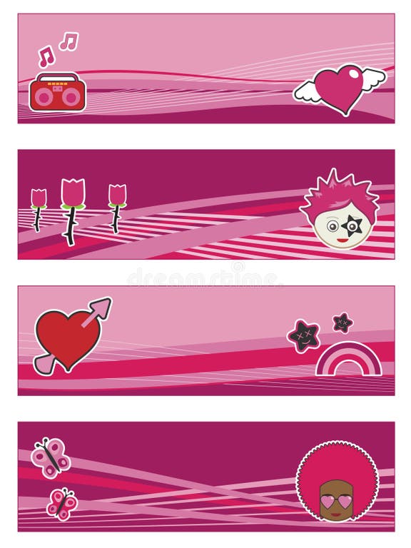 Funky pink banners stock vector. Illustration of heart - 10033611