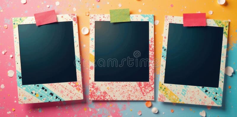 Funky Polaroid Frames Adorned with Decorative Tapes, Vibrant Colors ...