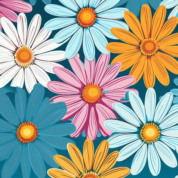 Funky Pop Art Daisies Flowers Background Pattern Wallpaper Vector Old ...
