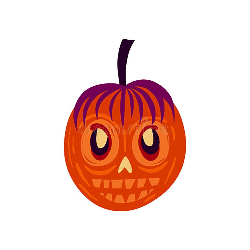 Funky Pumpkin with an Evil Muzzle, an Illustration in a Modern Childish ...