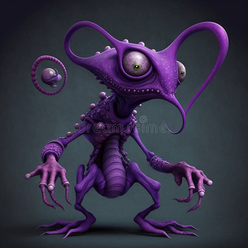Funky Purple Alien Isolated on Dark Background. Created Using Ai ...