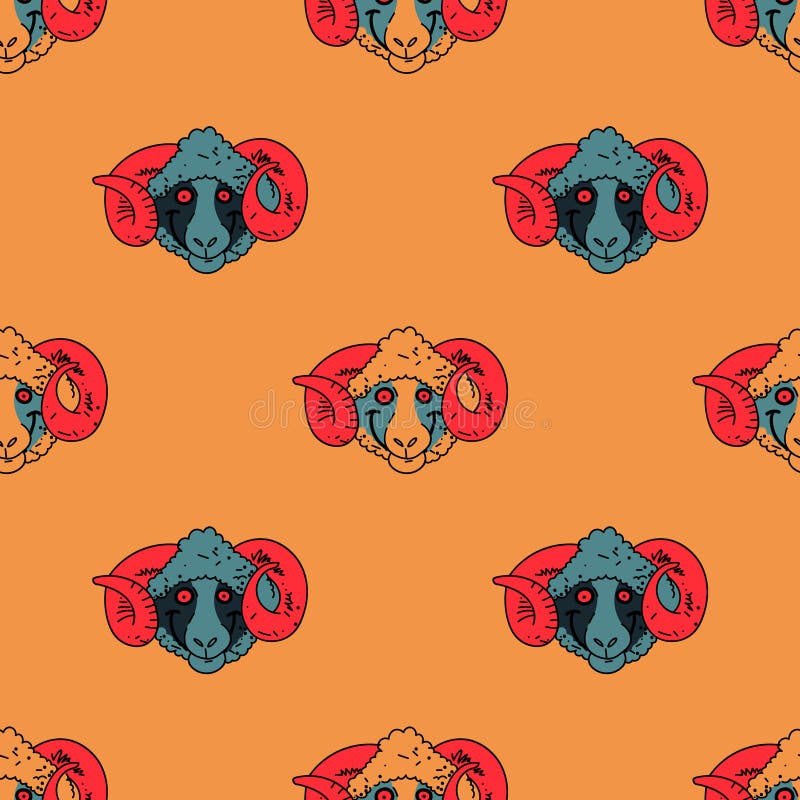 Funky ram seamless pattern stock vector. Illustration of sheep - 113190287