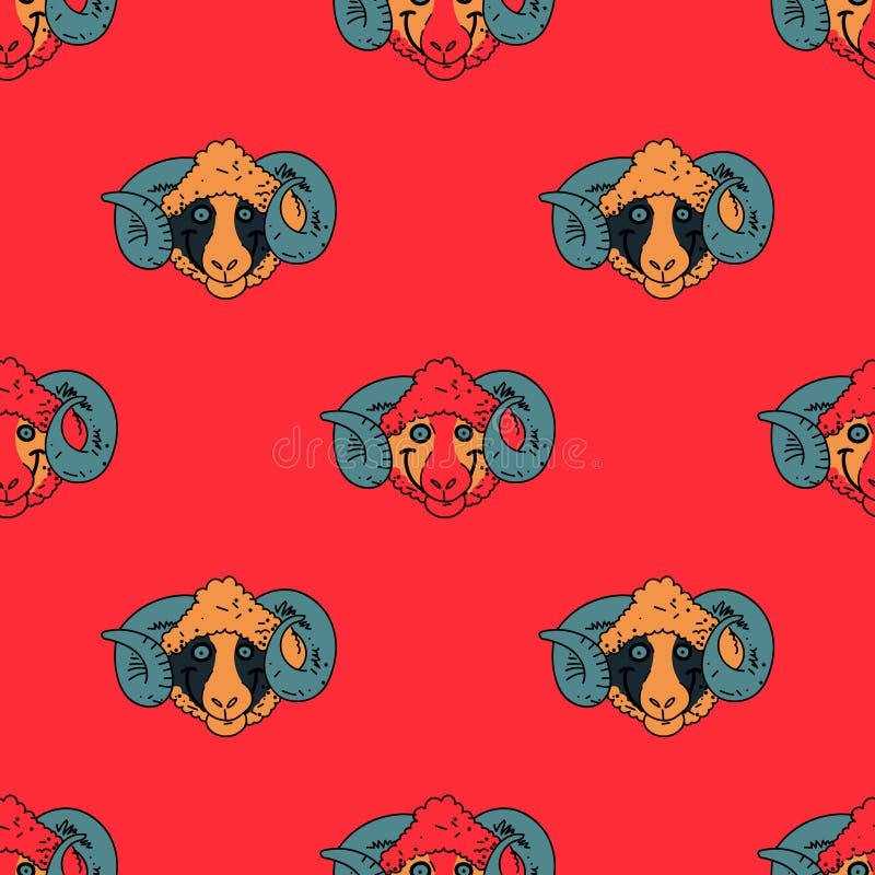 Funky ram seamless pattern stock vector. Illustration of muzzle - 113190291