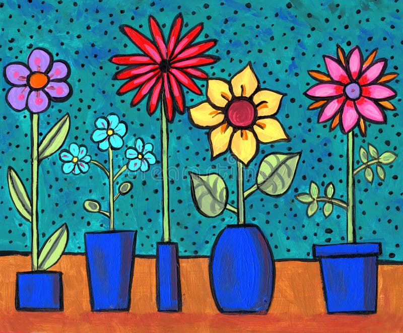 Funky Retro Flowers stock illustration. Illustration of paint - 2644918