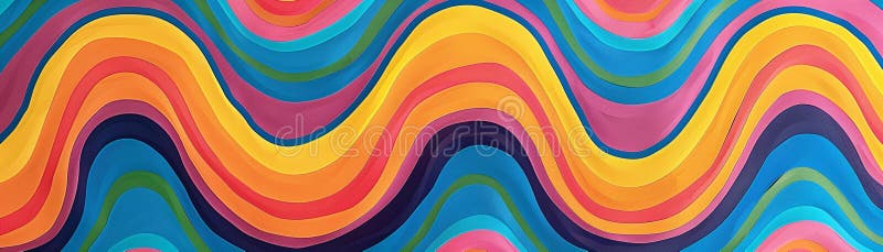 Funky Retro Squiggly Lines Pattern, 1970s Groovy Wavy Stripes in Vivid ...