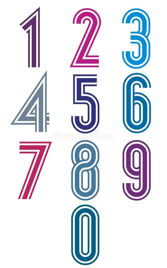 Funky Retro Stripes Numbers Set. Stock Vector - Illustration of stripe ...