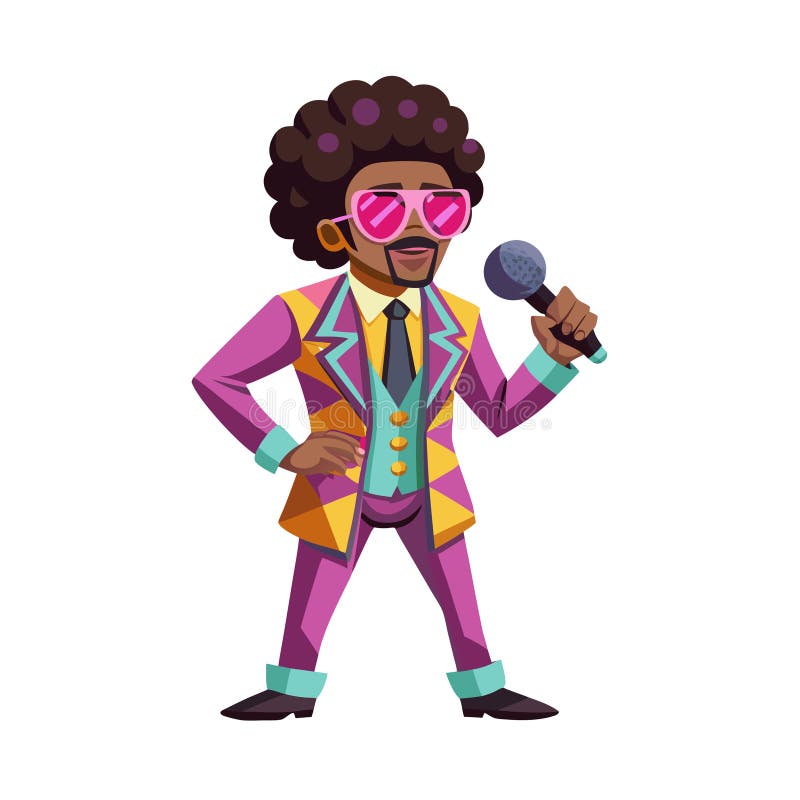 Funky Singer Illustration in Retro Style with Microphone and Afro Stock ...