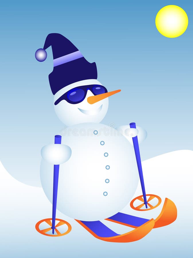 Funky snowman skiing stock vector. Illustration of happiness - 7264568