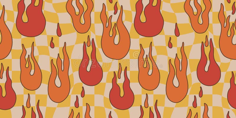 Funky Summer Groovy Flame Vector Seamless Pattern Stock Illustration ...