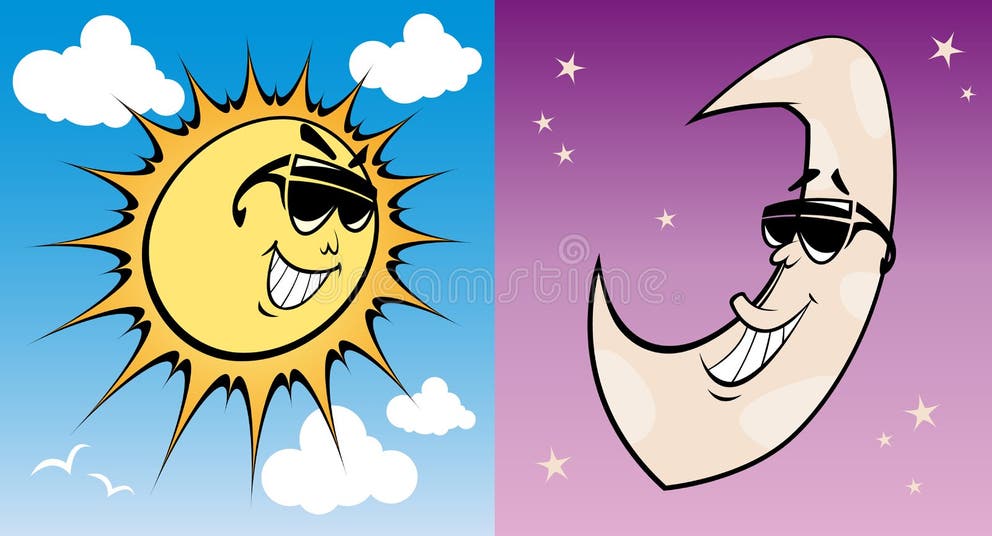 Funky Sun and Moon stock vector. Illustration of cloudscape - 15564747