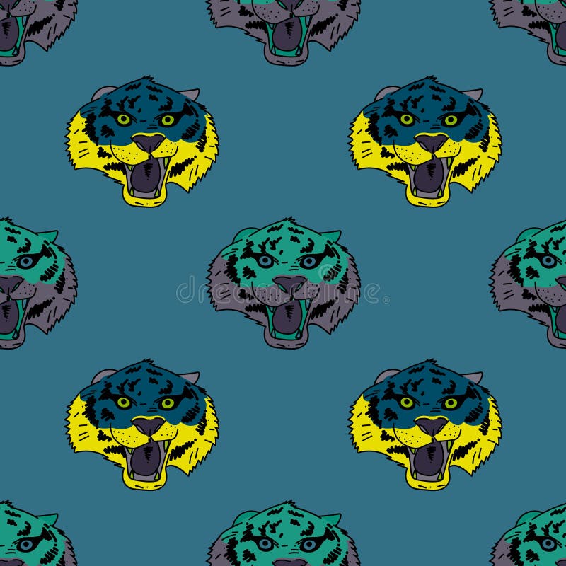Funky Tiger Face Seamless Pattern Stock Vector - Illustration of ...