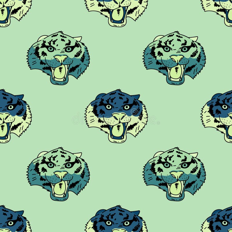 Funky Tiger Face Seamless Pattern Stock Vector - Illustration of ...