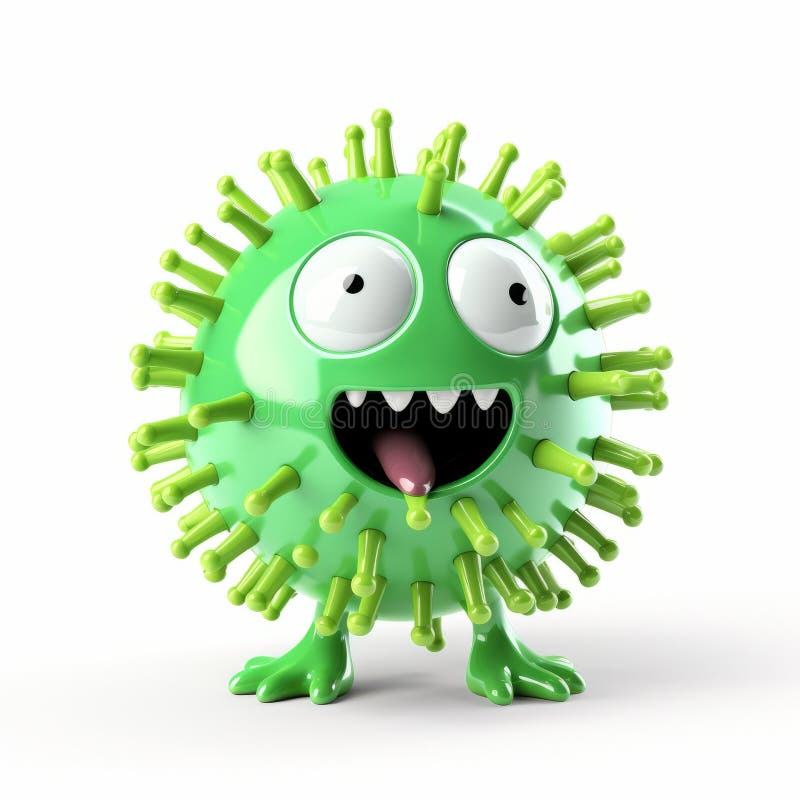 Funky Virus with Funny Face 3d Germ Isolated on White Background Stock ...