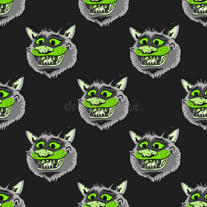 Funky Wolf Smiling Seamless Pattern Stock Vector - Illustration of ...
