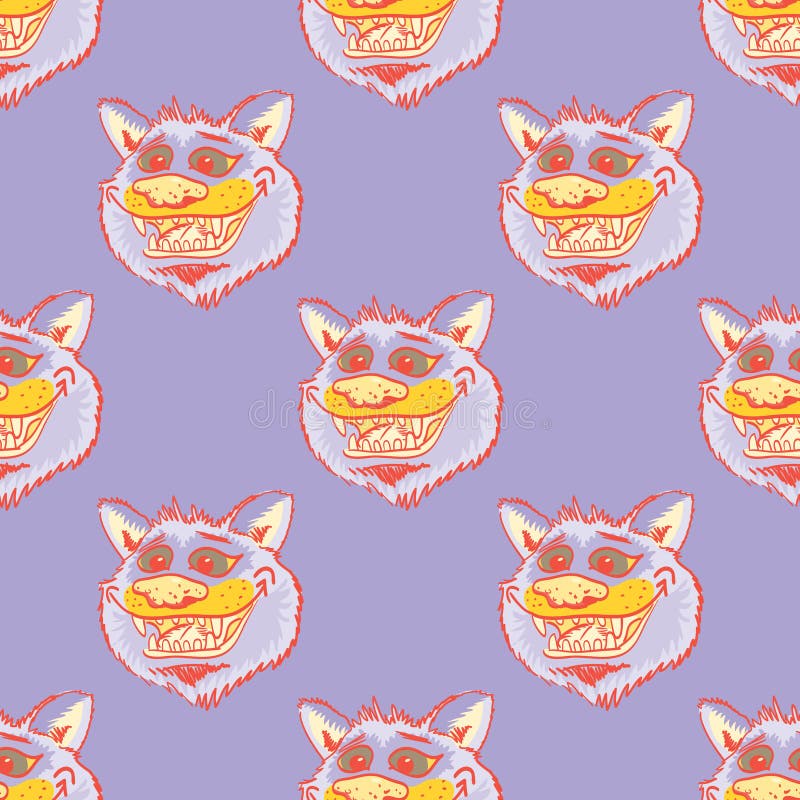 Funky Wolf Smiling Seamless Pattern Stock Vector - Illustration of ...
