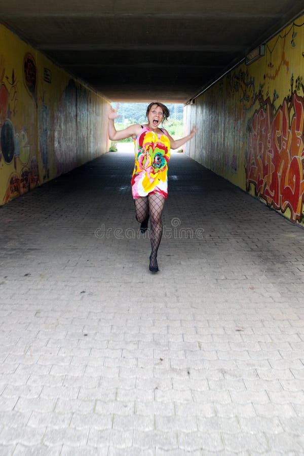 Funky woman is running stock photo. Image of happy, color - 10690252