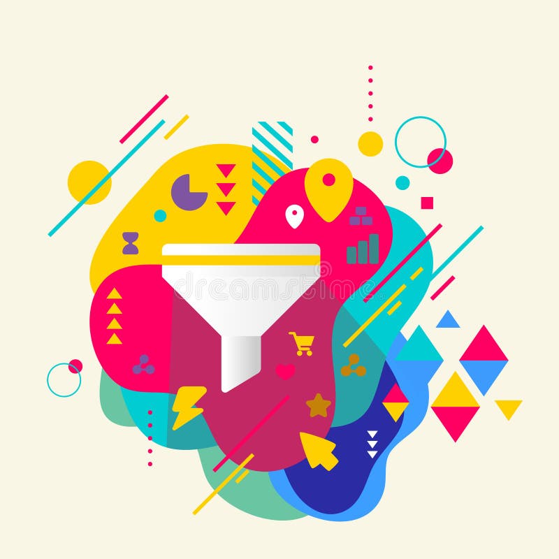 Funnel on Abstract Colorful Spotted Background with Different El Stock ...