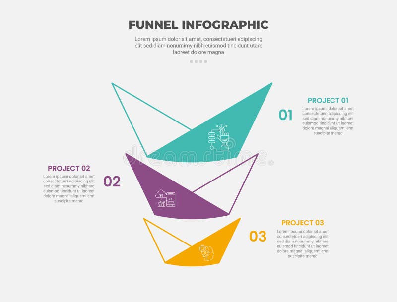 Funnel Base Shape Infographic Outline Style with 3 Point Template with ...