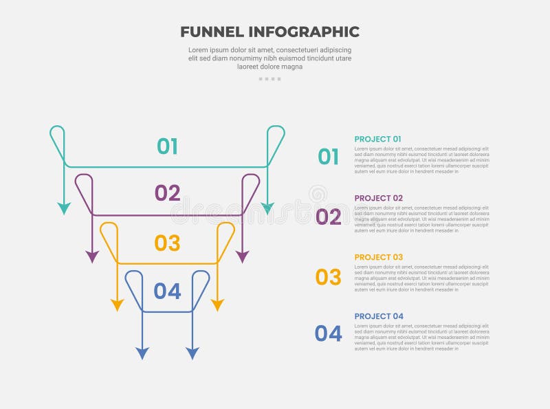 Funnel Base Shape Infographic Outline Style with 4 Point Template with ...