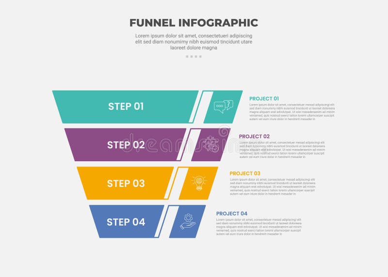Funnel Base Shape Infographic Outline Style with 4 Point Template with ...