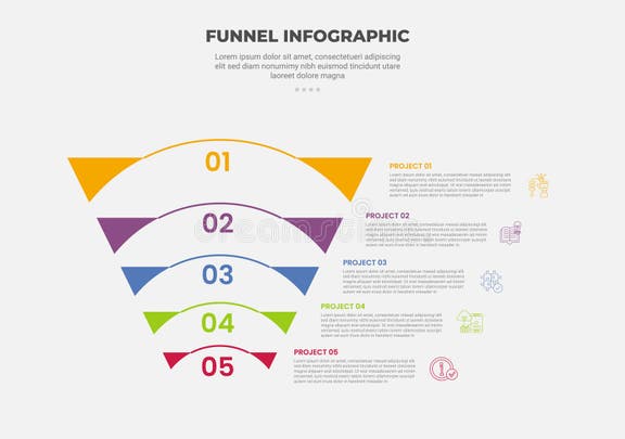 Funnel Base Shape Infographic Outline Style with 5 Point Template with ...