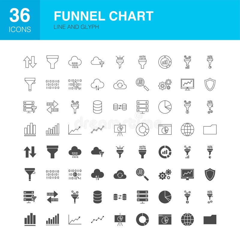 Funnel Chart Line Web Glyph Icons Stock Vector - Illustration of funnel ...