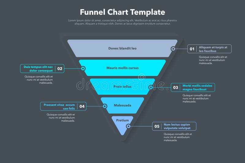 Funnel Chart Template with Five Colorful Steps - Dark Version Stock ...
