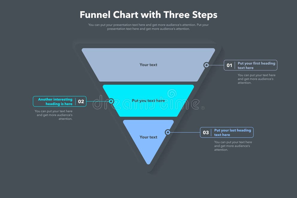 Funnel Chart Template with Three Steps - Dark Version Stock Vector ...