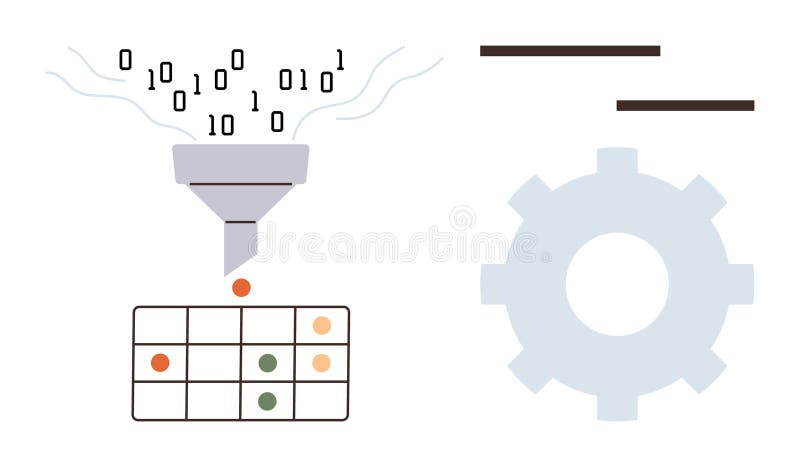 Data Filtering Process with Binary Input, Funnel, Tabular Output, and Gear Symbol for Automation ...