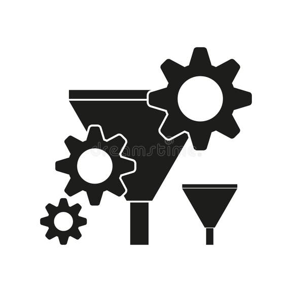 Funnel and Gears. Process Vector Icon. Black and White. Industrial ...