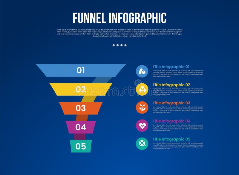 Funnel Infographic with 3d Ribbon Connection Style with 5 Point with ...
