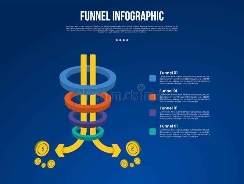 Funnel Infographic with 3d Ring Shape Arrow Line Opposite Direction ...