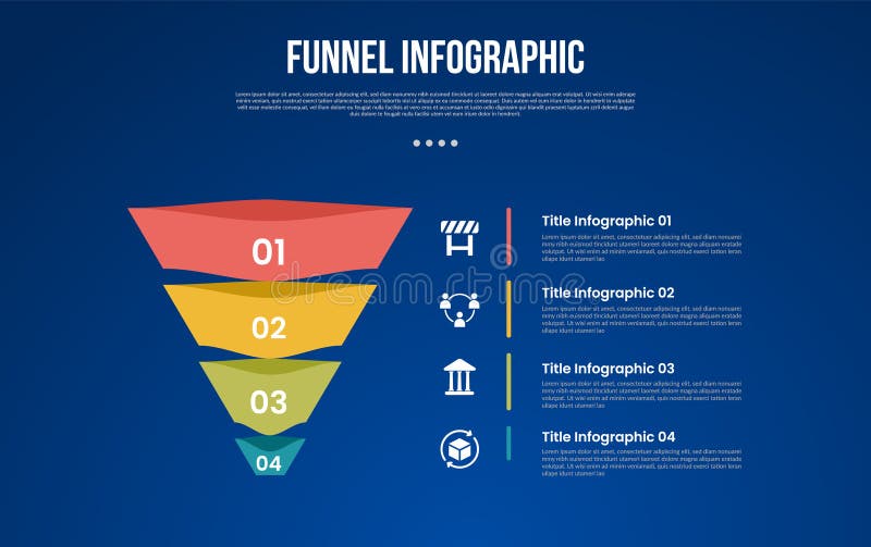 Funnel Infographic with 3d Shape Sharp Edge with 4 Point with Dark ...
