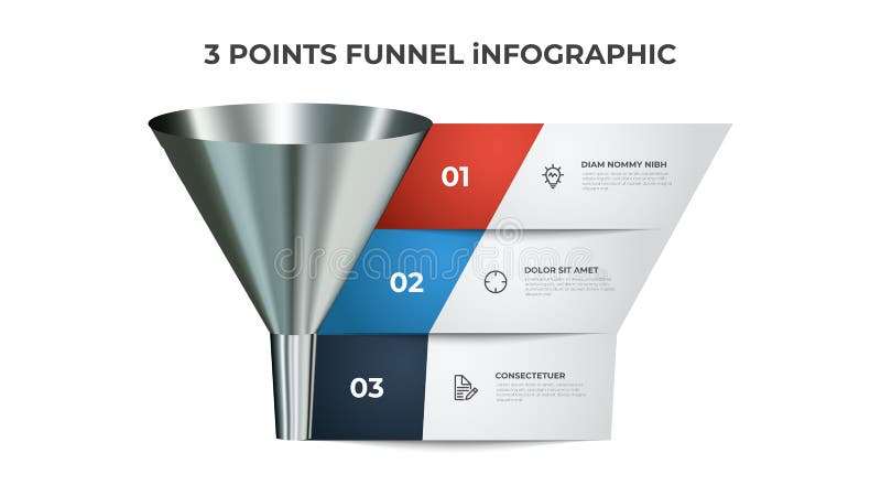 Funnel Infographic Diagram, Chart Element with 3 Points, List, Options ...