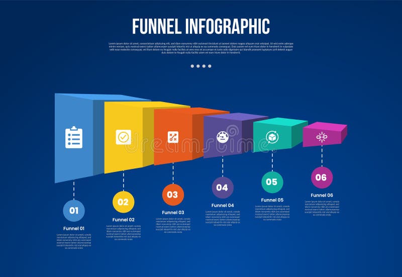 Funnel Infographic with Horizontal Funnel Shape Circle Line Connection ...