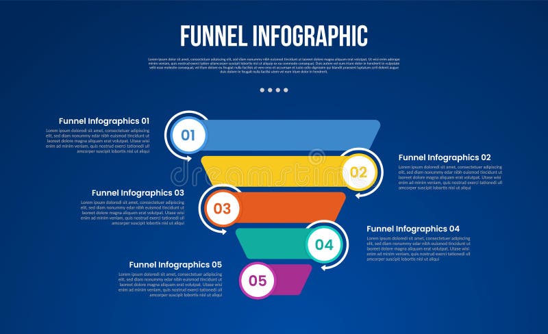 Funnel Infographic with 3d Pyramid with Arrow Line Pointer with 4 Point ...
