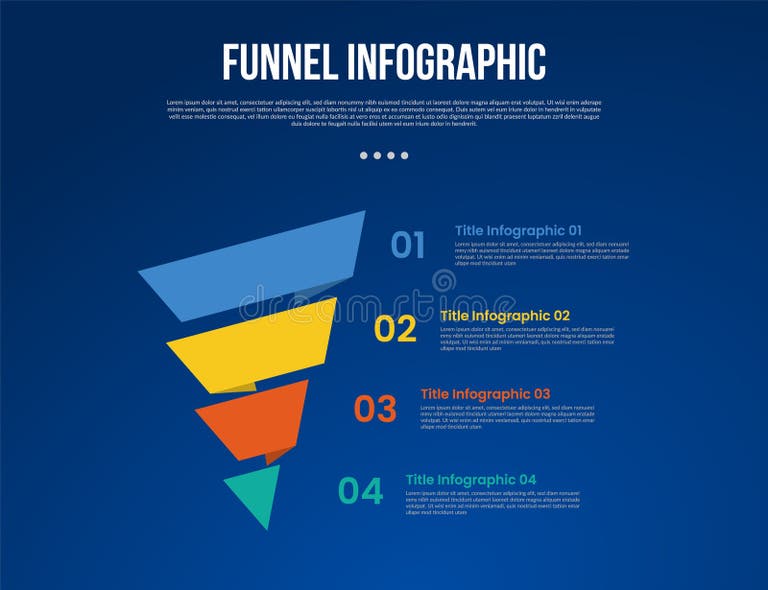 Funnel Infographic with Skew Shape Sharp Edge with 4 Point with Dark ...